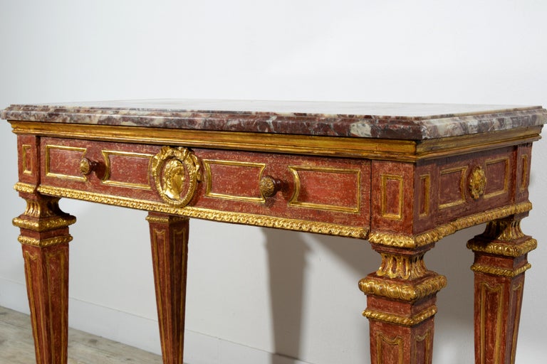 18th Century, Italian Neoclassical Gilded and Red Lacquered Wood with ...