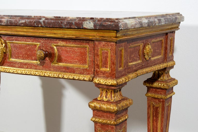 18th Century, Italian Neoclassical Gilded and Red Lacquered Wood with ...