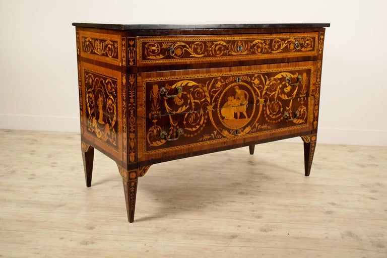 18th Century, Italian Neoclassical Inlaid Chest of Drawers, Marble Top ...