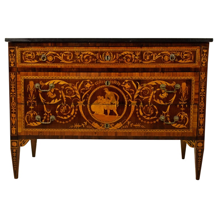 18th Century, Italian Neoclassical Inlaid Chest of Drawers, Marble Top ...