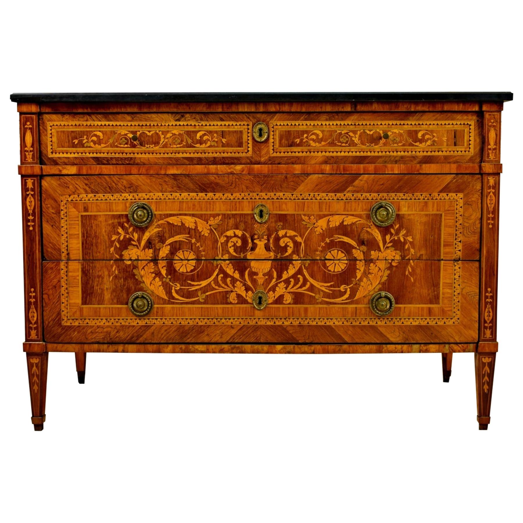 18th Century, Italian Neoclassical Inlaid Chest of Drawers with Marble ...