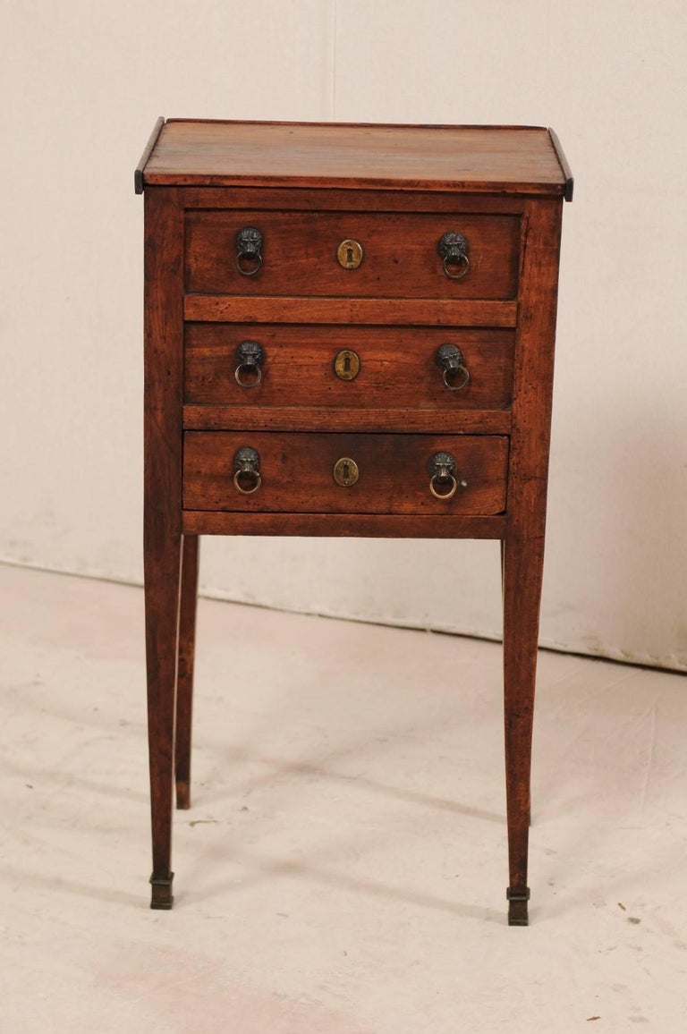 18th Century Italian Petite Wood Side Chest / Table with Lion Head Ring ...
