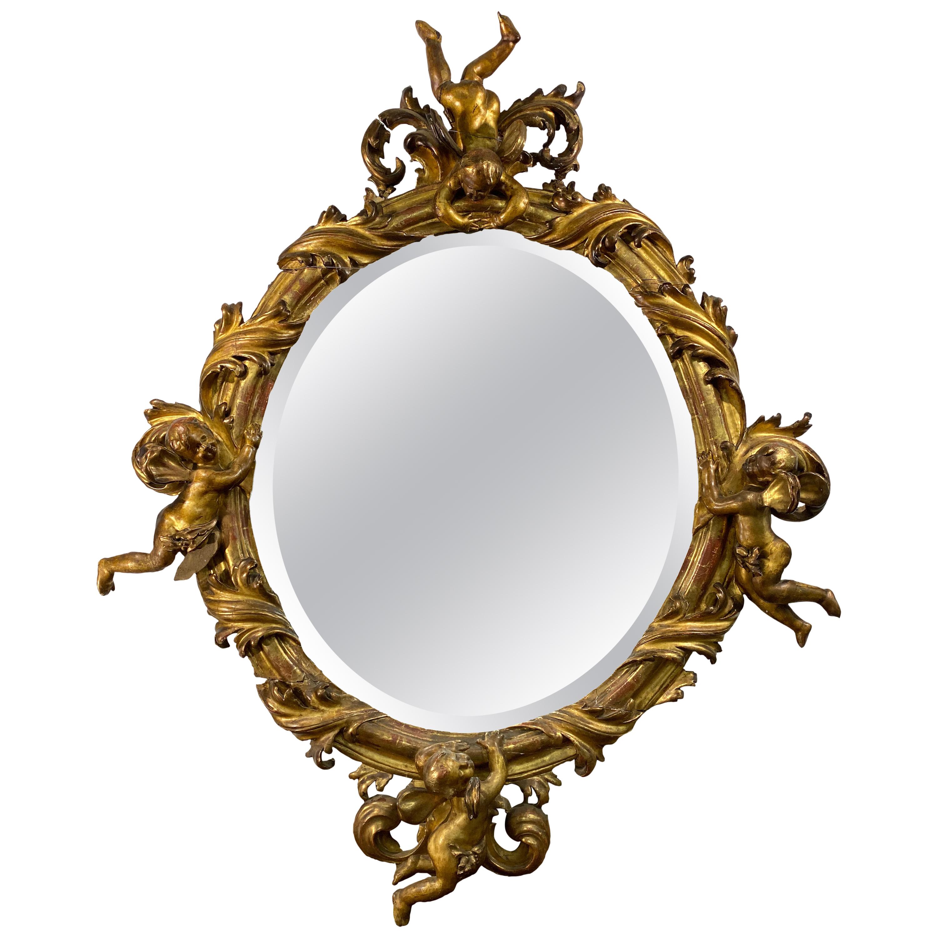 Large Round 18th Century Italian Putti Mirror at 1stDibs