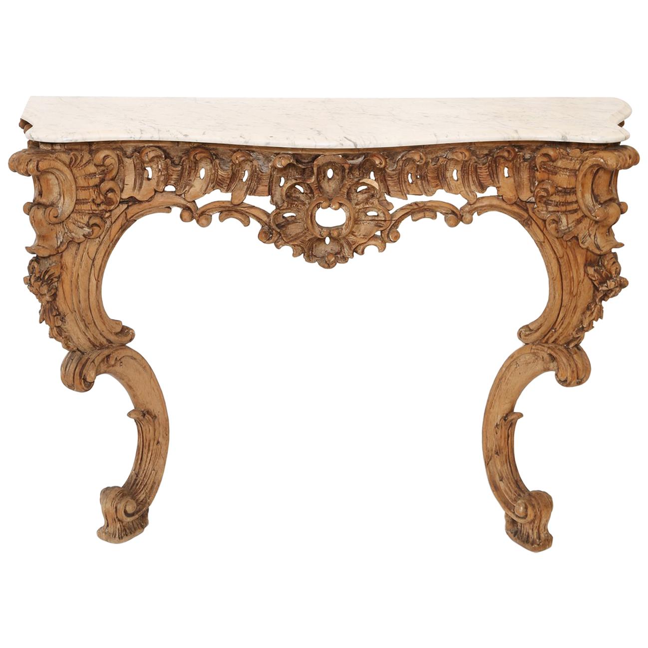 18th Century Italian Rococo Console Table in Natural Wood at 1stDibs