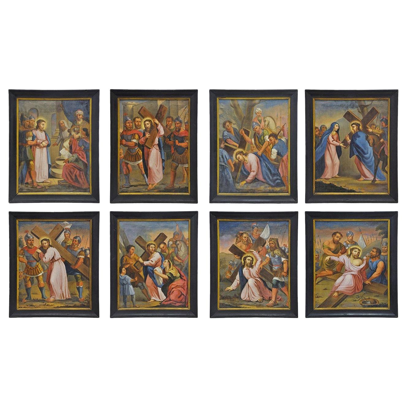 18th Century Italian Set of Eight "Stations of the Cross" Oil Paintings ...