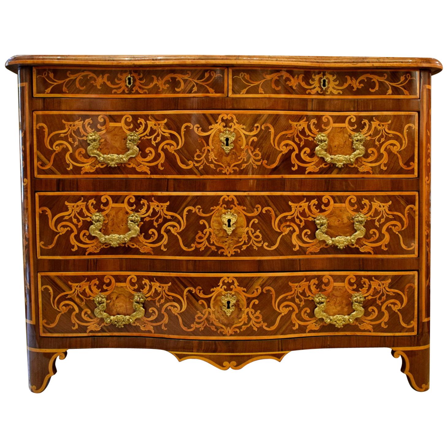 18th Century, Italian Neoclassical Inlaid Chest of Drawers with Marble ...