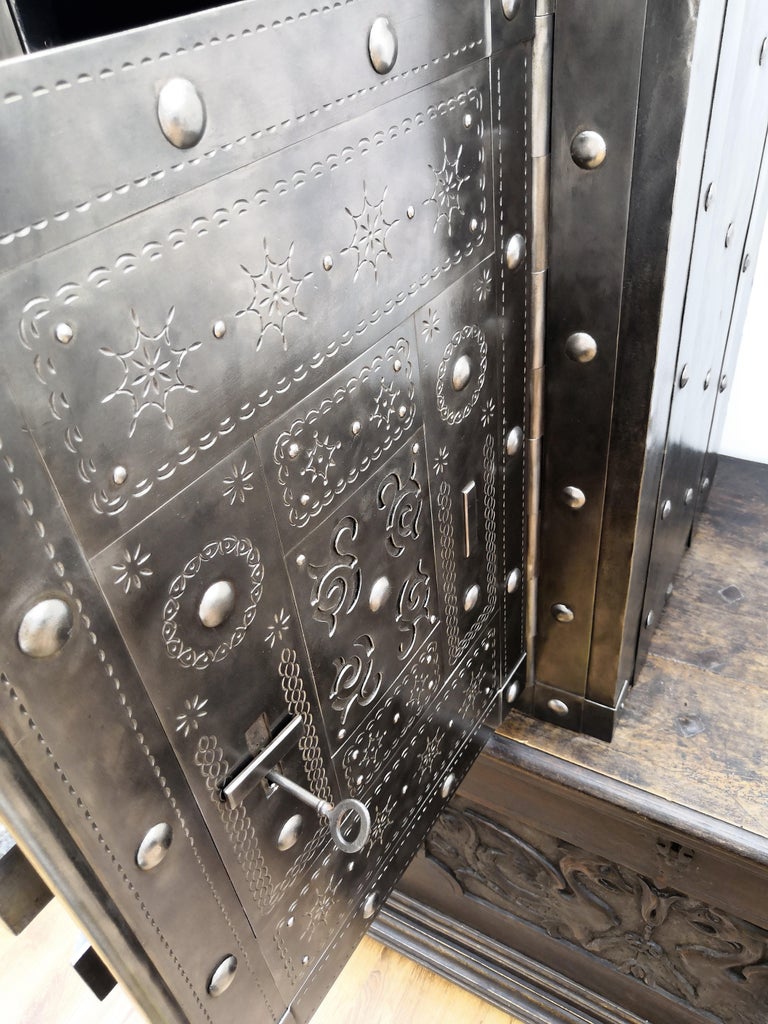 18th Century Italian Wrought Iron Antique Hobnail Safe Strongbox Bar ...