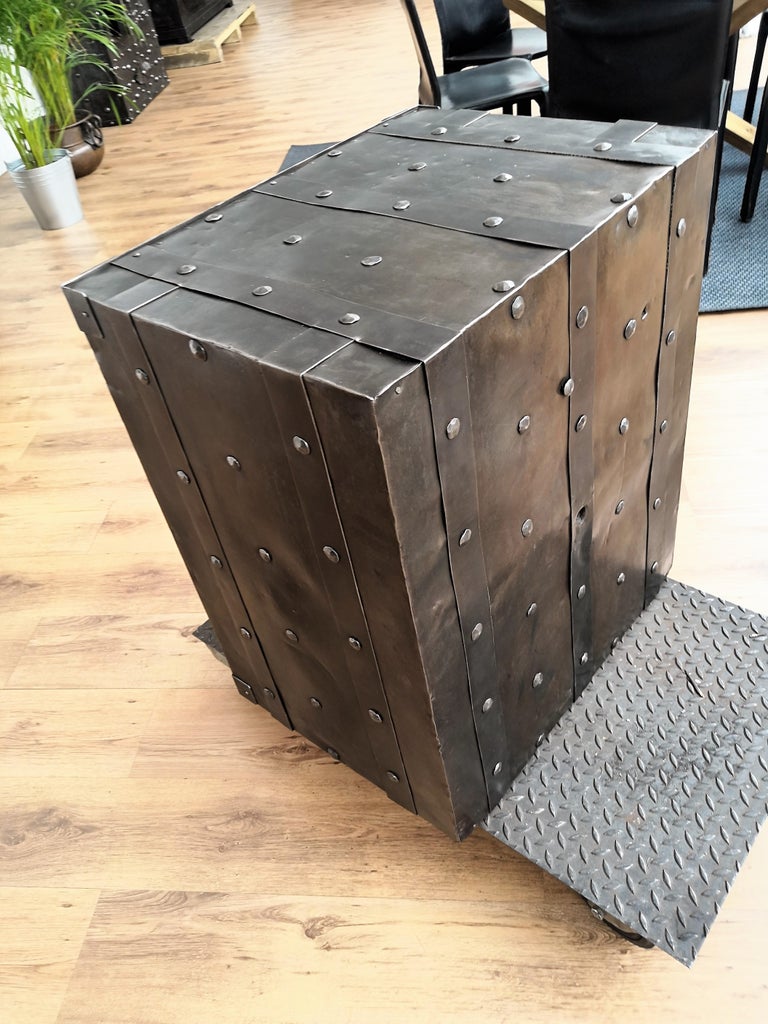 18th Century Italian Wrought Iron Antique Hobnail Safe Strongbox Bar ...