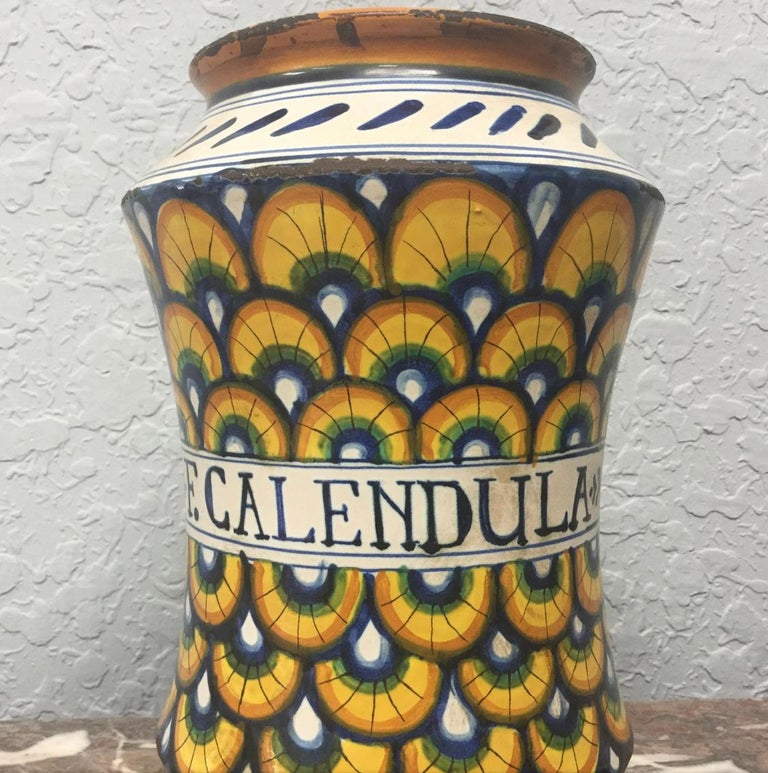 18th Century Italian Yellow Maiolica Pottery Albarello Drug Jar For ...