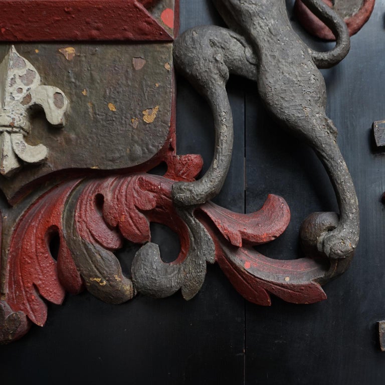18th Century Large Carved Polychrome Dutch 'Hacfort' Heraldic Shield at ...