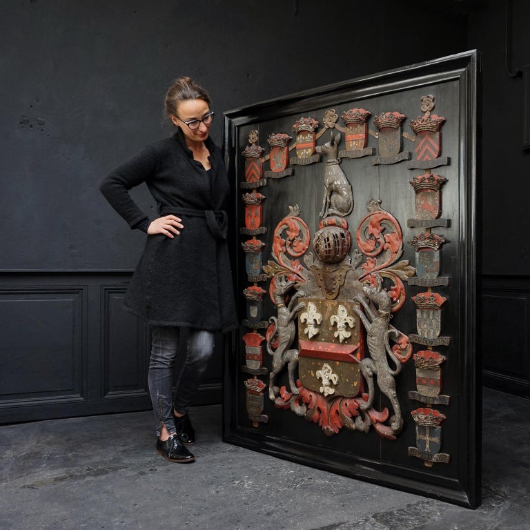 18th Century Large Carved Polychrome Dutch 'Hacfort' Heraldic Shield at ...
