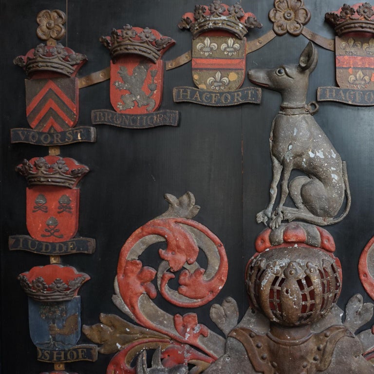 18th Century Large Carved Polychrome Dutch 'Hacfort' Heraldic Shield at ...