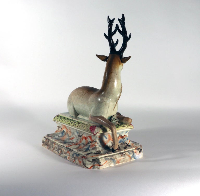 18th-Century Large Staffordshire Pottery Figure of Recumbent Stag For ...