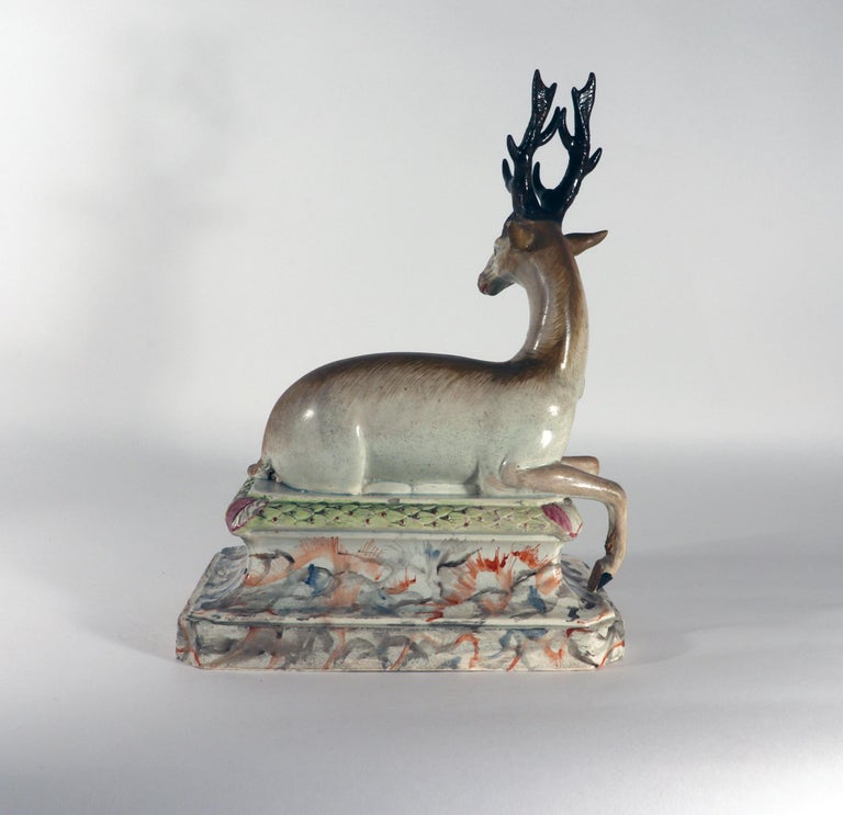 18th-Century Large Staffordshire Pottery Figure of Recumbent Stag For ...
