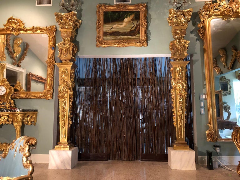 18th Century Louis XV Columns of Sculpted Giltwood a True Pair, French ...