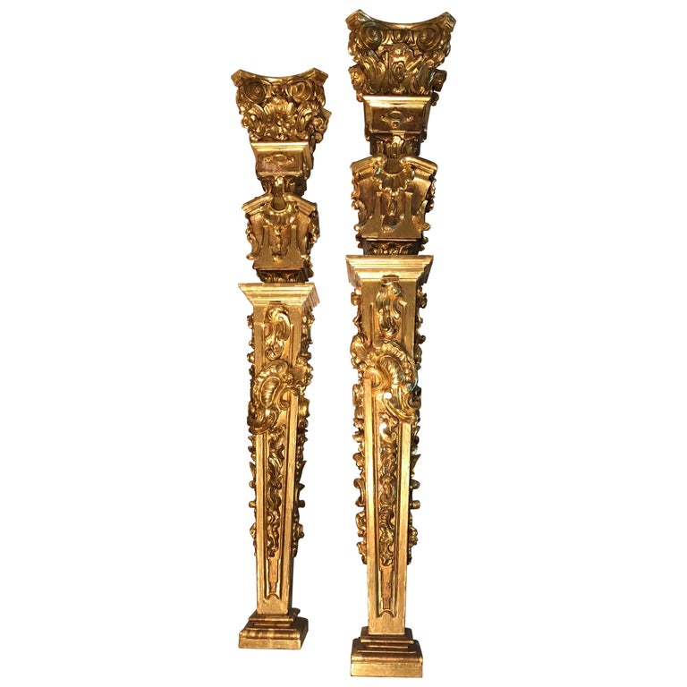 18th Century Louis XV Columns of Sculpted Giltwood a True Pair, French ...