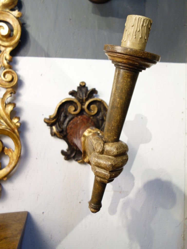 18th Century Louis XV Venetian Painted Wood Torch Sconces with Gilt ...