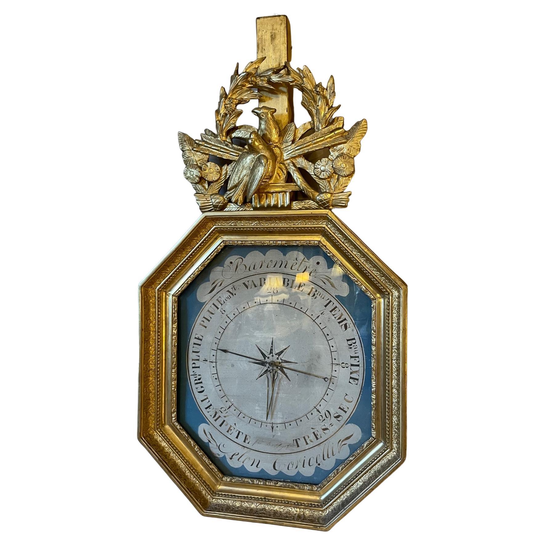 French Louis XVI Style Gilded and Painted Wood Barometer from the Early ...