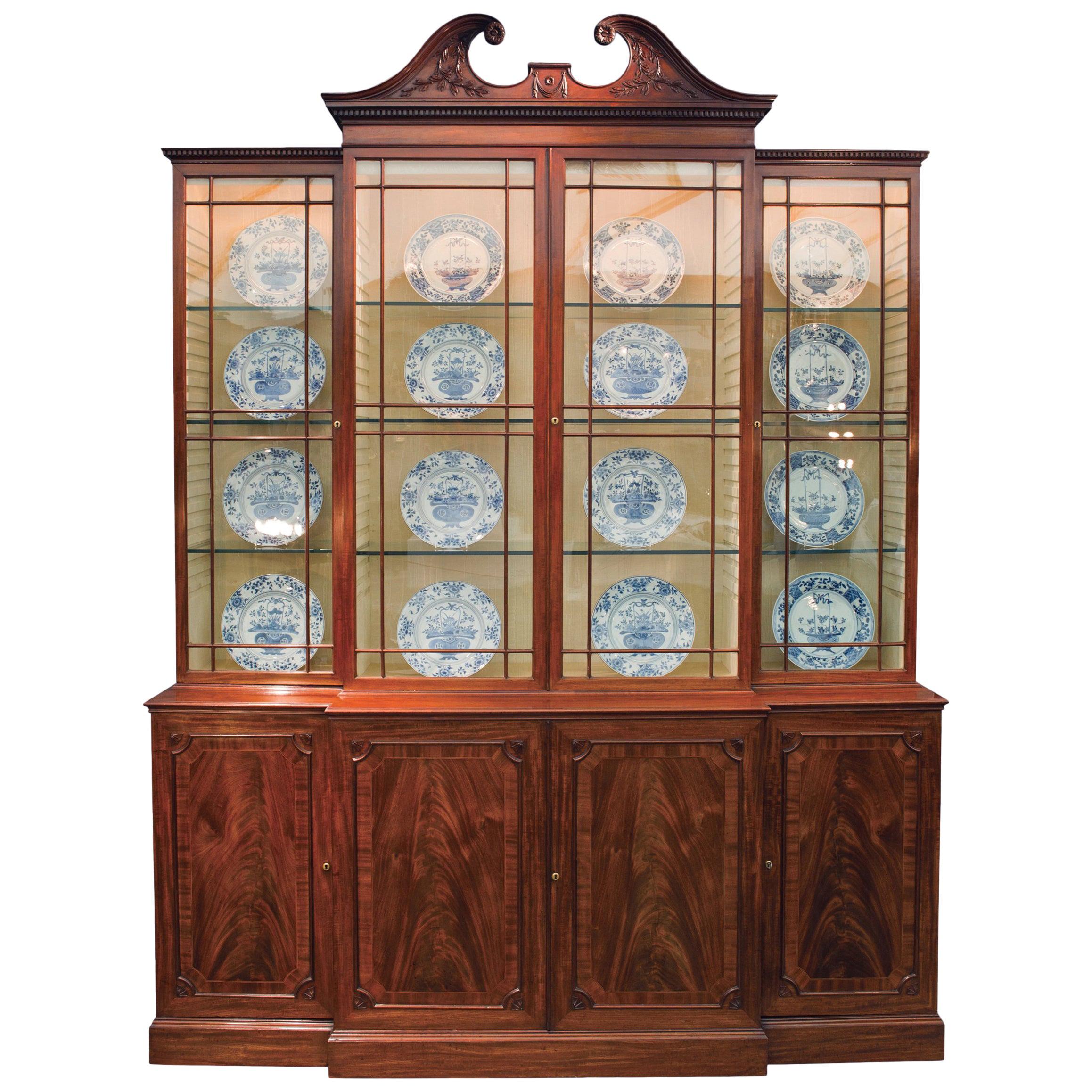 18th Century Mahogany Breakfront Bookcase with Swan Neck Pediment at ...