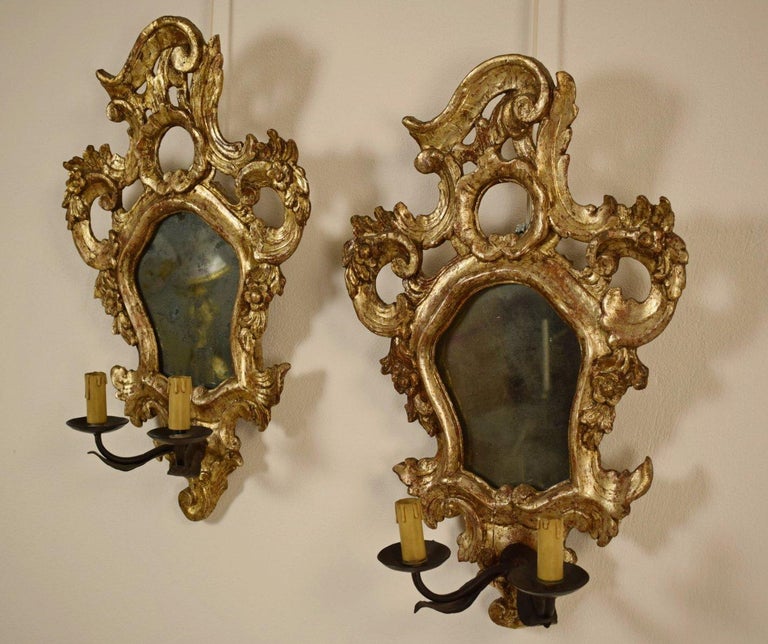 18th Century, Mecca Giltwood Pair of Italian Louis XV Candle Wall ...
