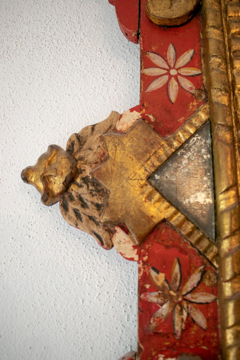 18th Century Mexican Mirror with Hand Carved Painted Wooden Frame at ...