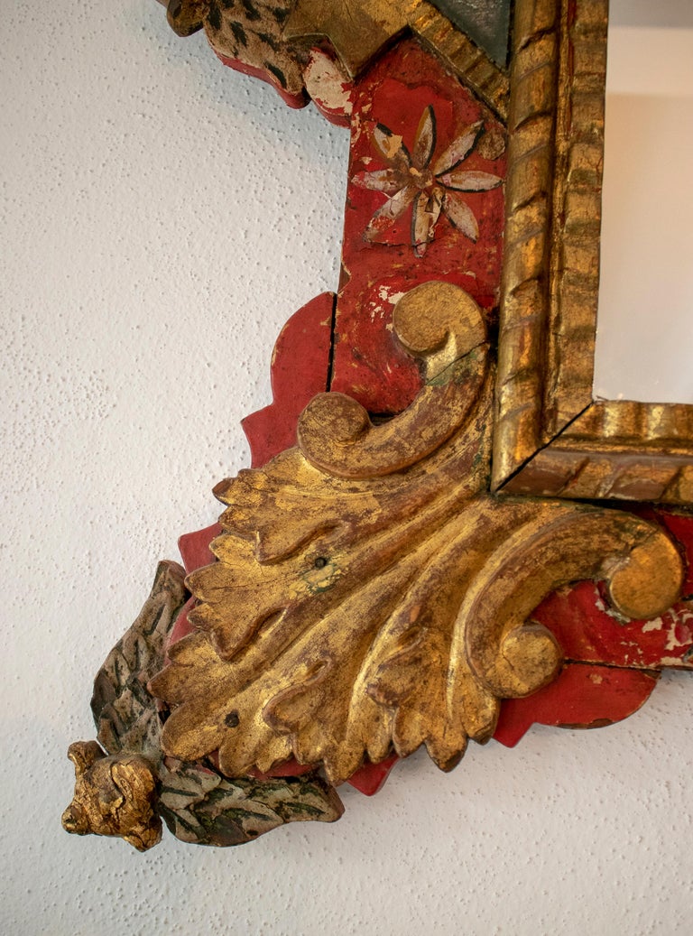 18th Century Mexican Mirror with Hand Carved Painted Wooden Frame at ...