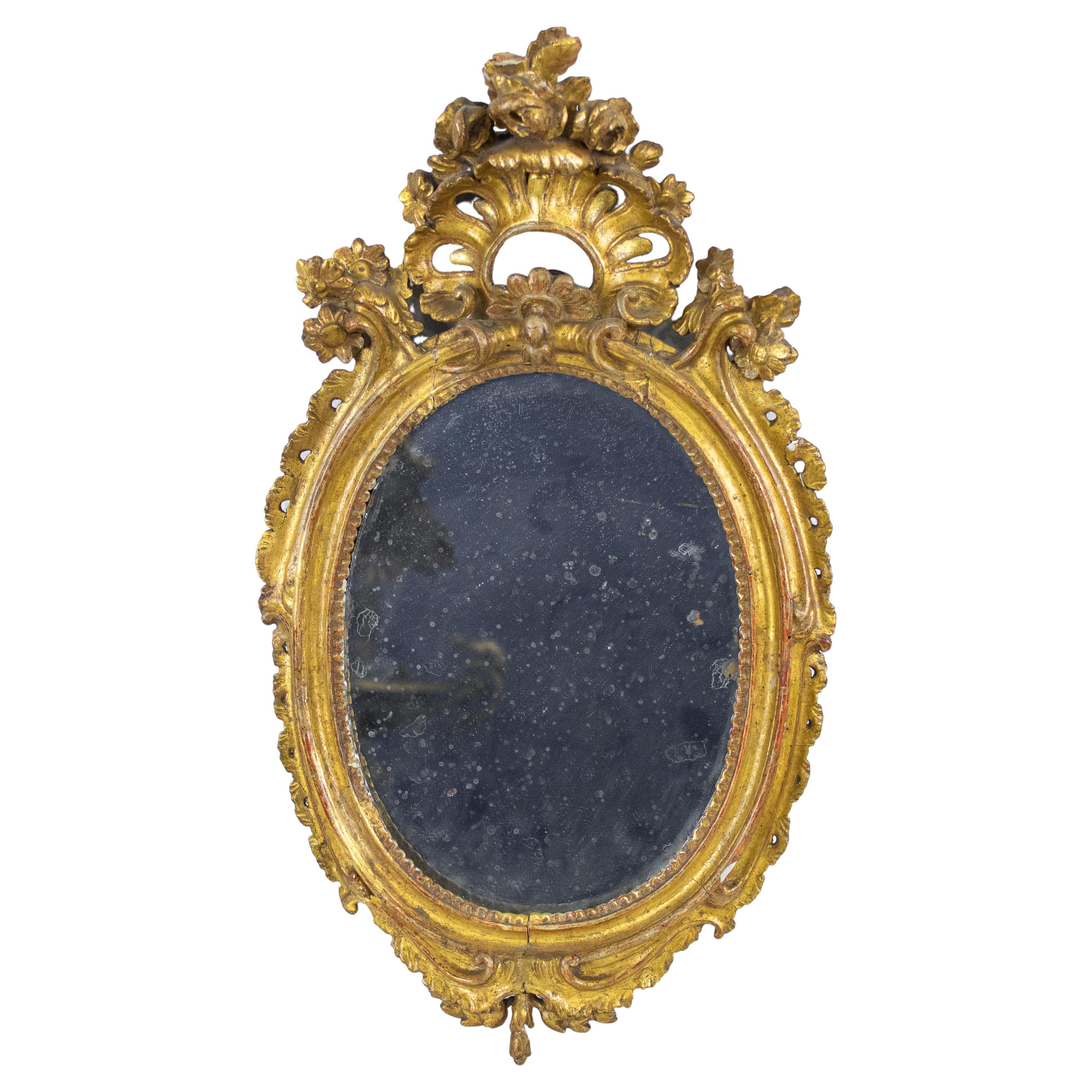 18th Century Romantic Mirror in Carved and Gilded Wood For Sale at 1stDibs
