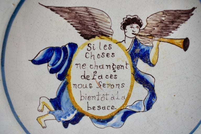 18th Century Nevers French Revolution Tin-Glazed Faïence Dish, Angel ...