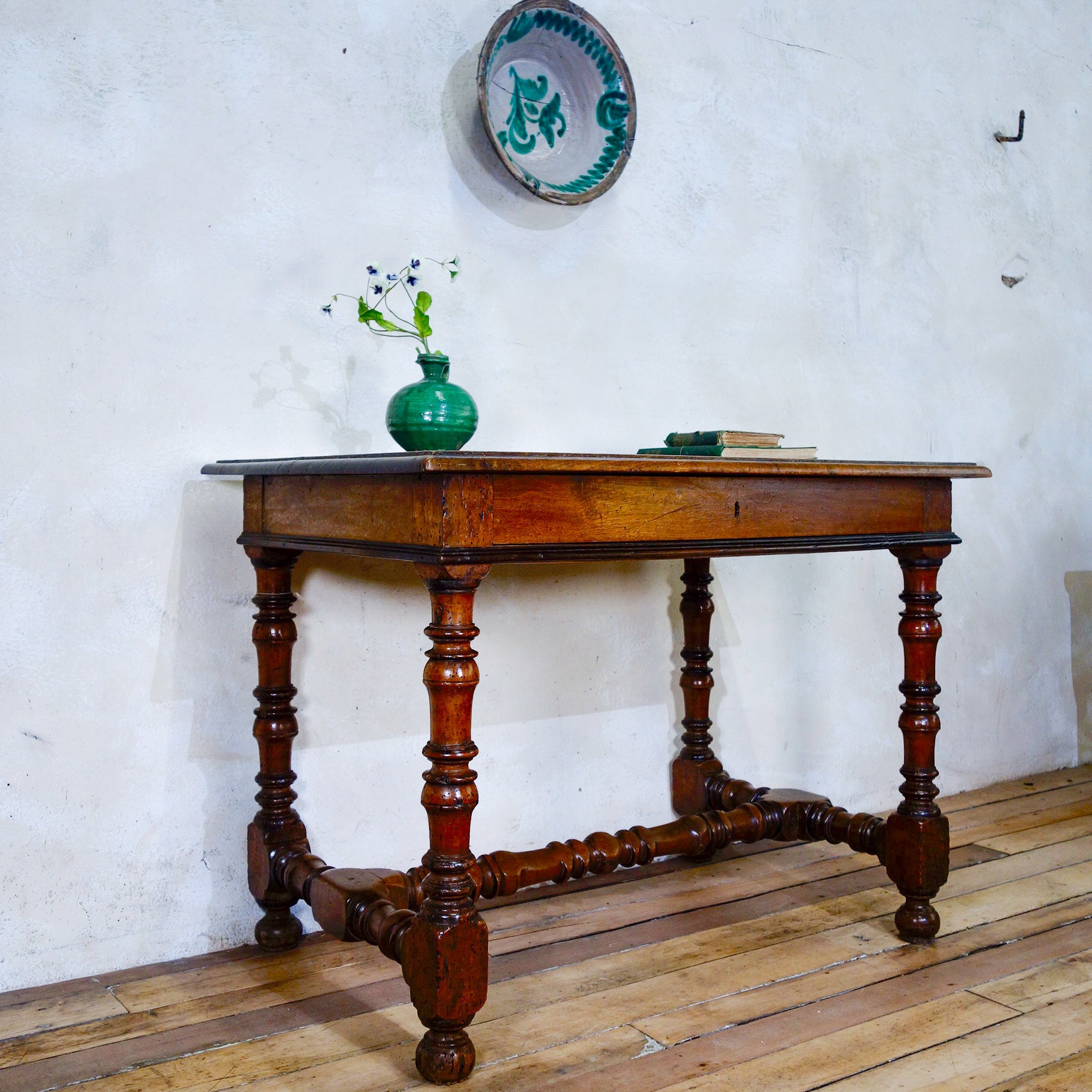 Early American Side Table with Drawer and Turned Legs at 1stDibs