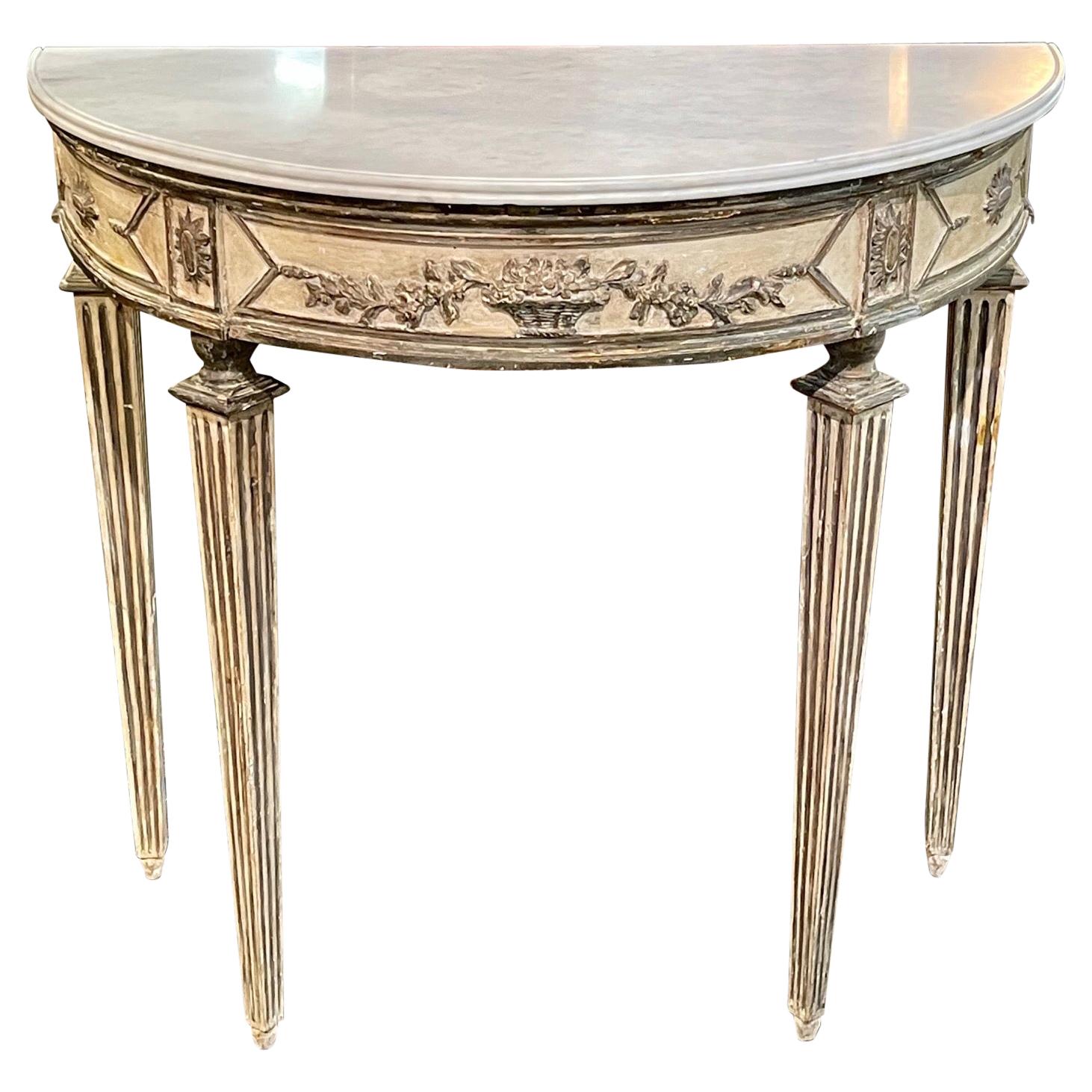 19th Century French Large Scale White-Washed Demi-Lune Console For Sale ...