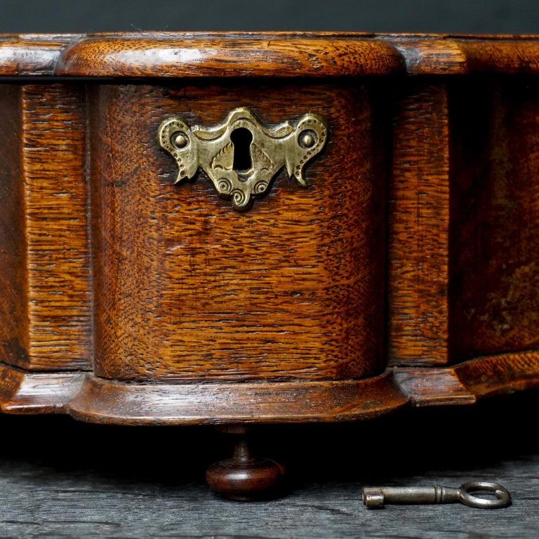 18th Century Dutch Oak Cartouche Shaped Box with Key For Sale at 1stDibs