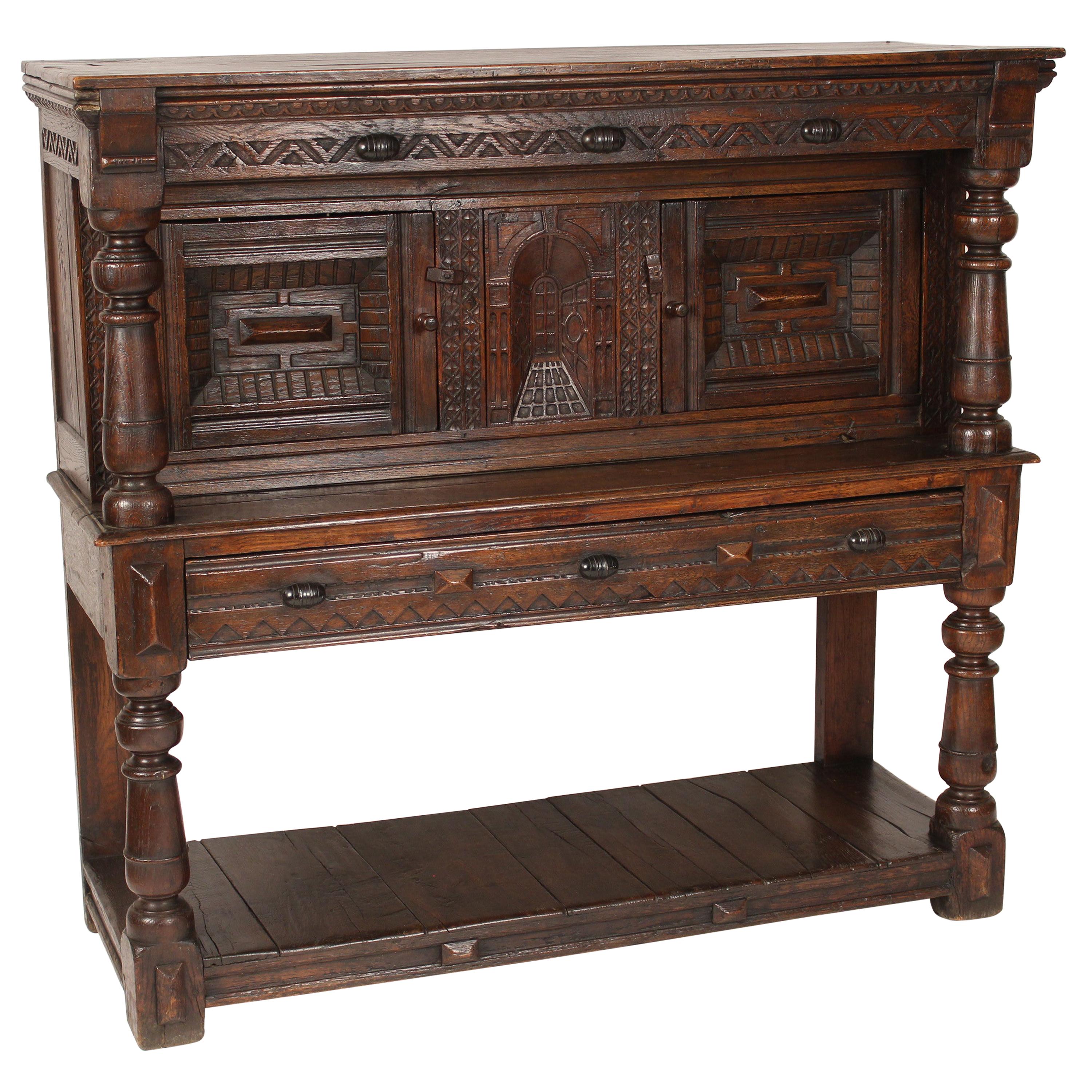 Antique Scottish Carved Oak 4-Door Cabinet, Pantry, Linen Cupboard at ...