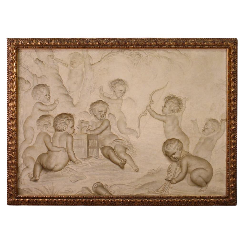 18th Century Oil on Canvas Antique Flemish Grisaille Painting Cherubs Game, 1740s For Sale at ...