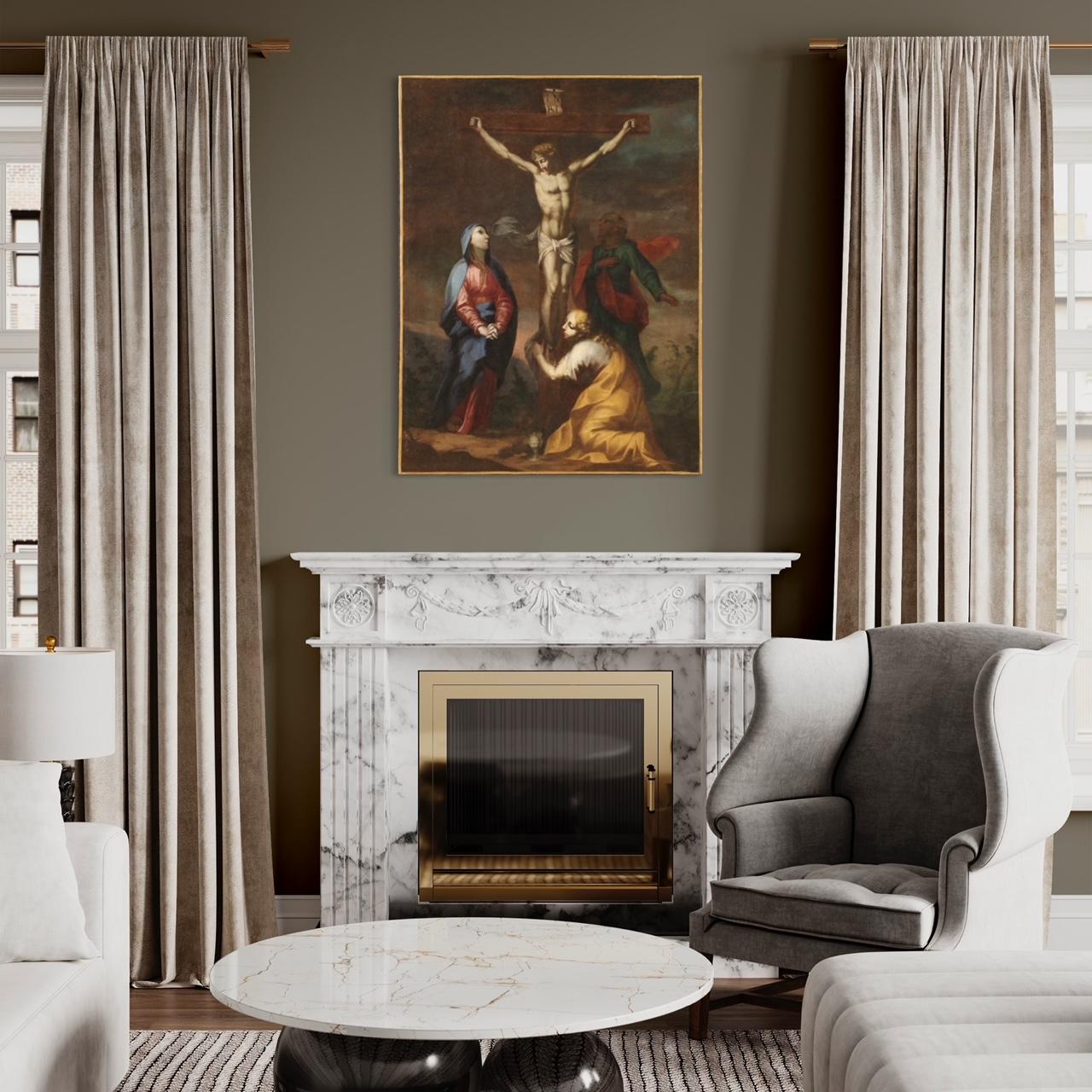 18th Century Oil On Canvas Antique Italian Religious Painting Crucifixion, 1740 For Sale at 1stDibs