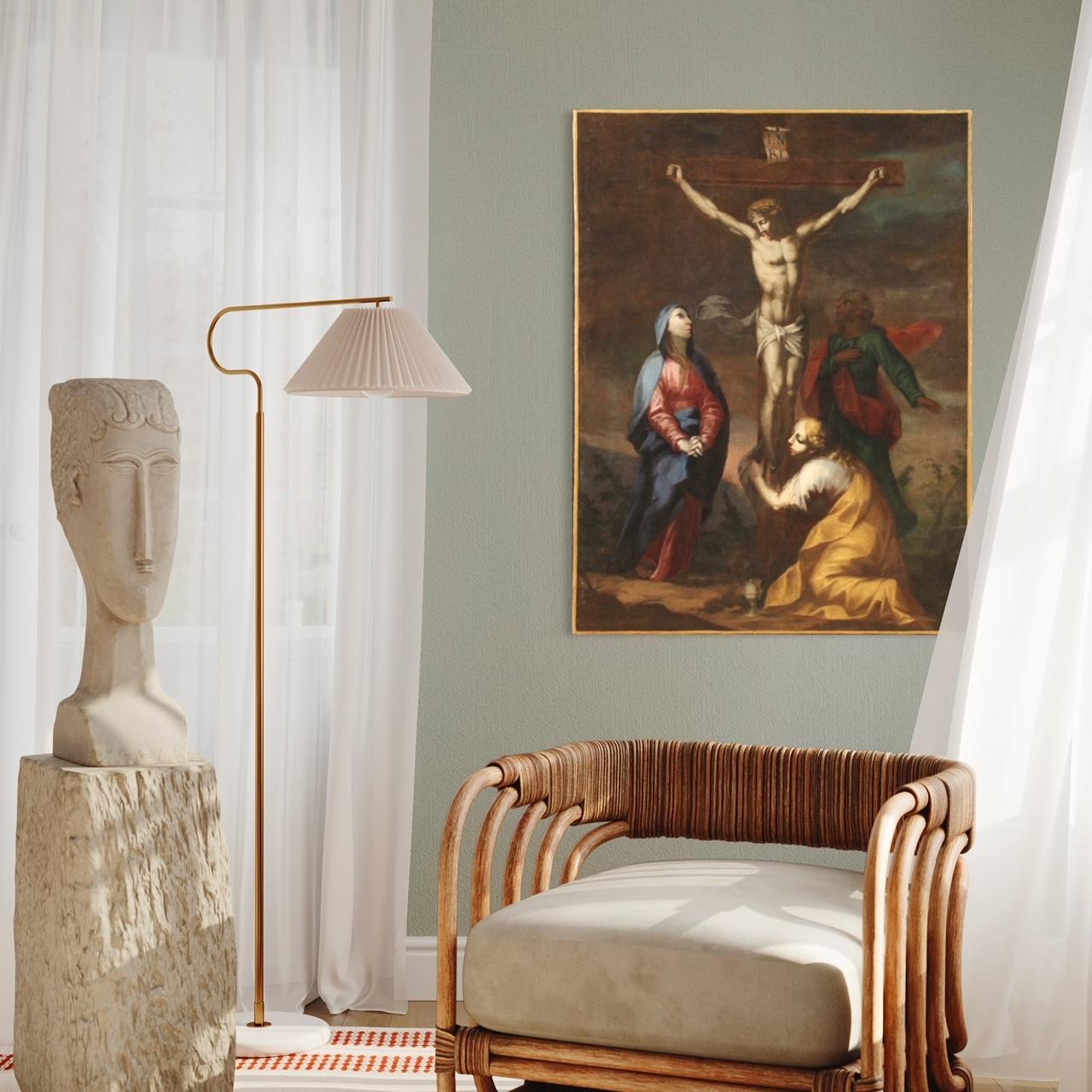 18th Century Oil On Canvas Antique Italian Religious Painting Crucifixion, 1740 For Sale at 1stDibs