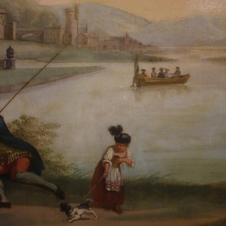 18th Century Oil on Canvas Dutch Antique Gallant Scene Landscape ...