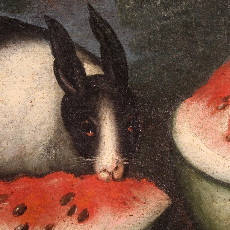 18th Century Oil on Canvas Italian Antique Painting Still Life with ...