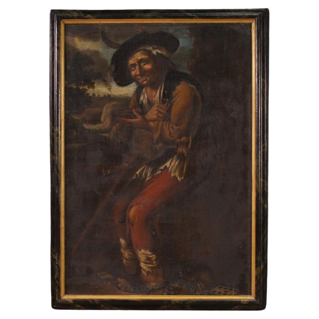18th Century Oil on Canvas Italian Beggar Portrait Painting, 1730 For ...