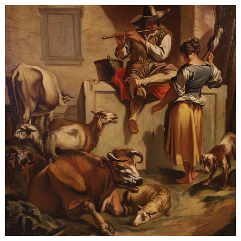 18th Century Oil on Canvas Italian Bucolic Scene Painting, 1770 at 1stDibs