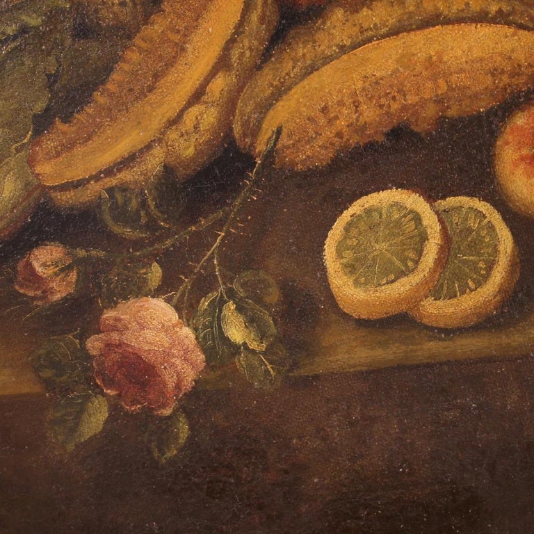 18th Century Oil on Canvas Italian Oval Antique Painting Still Life ...