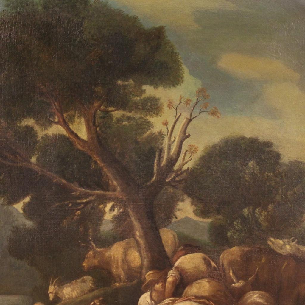 18th Century Oil on Canvas Italian Painting Bucolic Landscape with ...