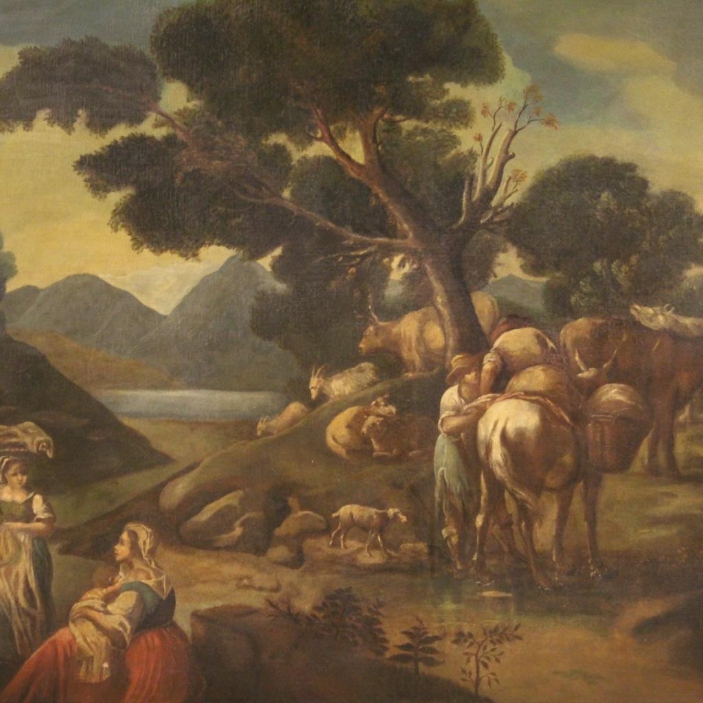 18th Century Oil on Canvas Italian Painting Bucolic Landscape with ...