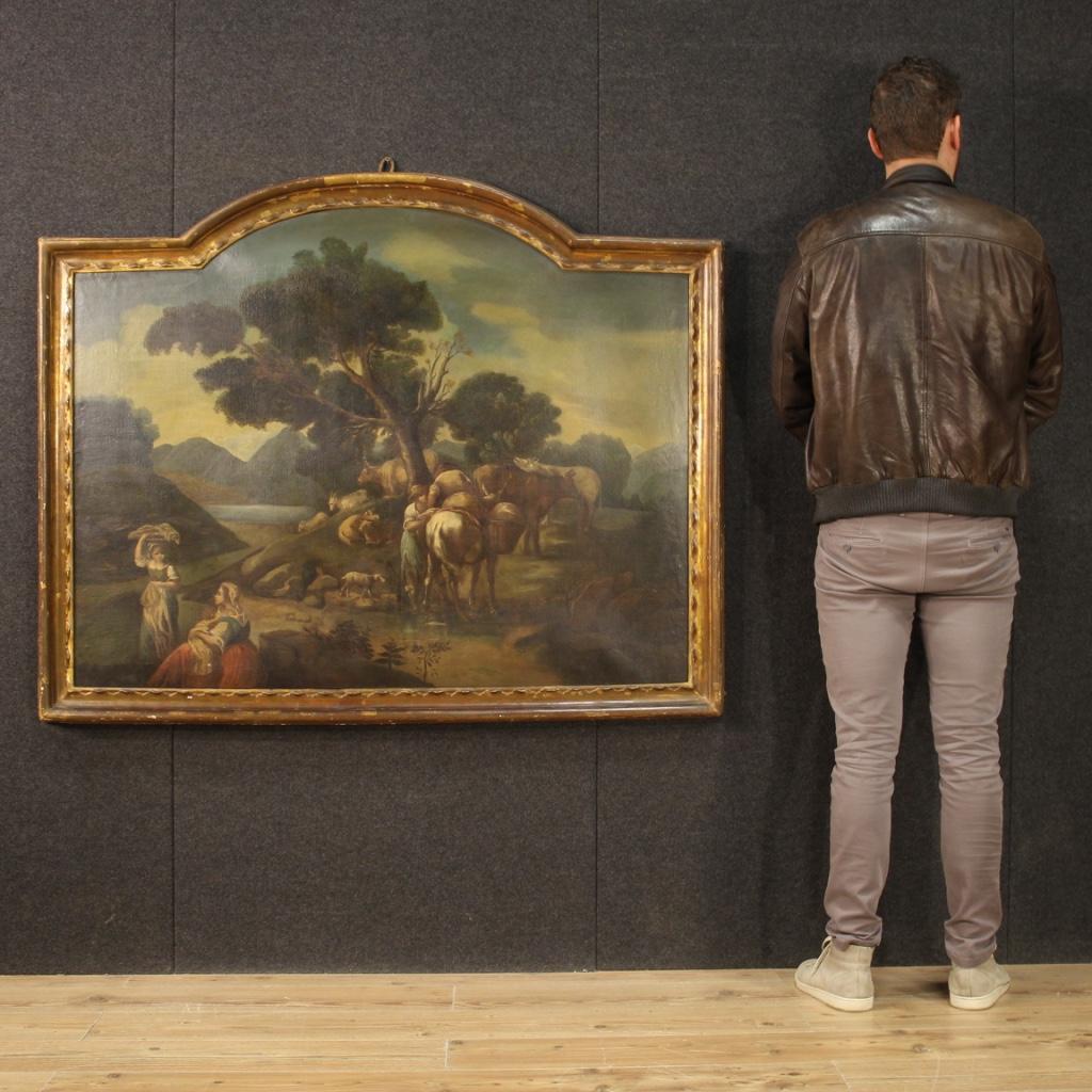 18th Century Oil on Canvas Italian Painting Bucolic Landscape with ...