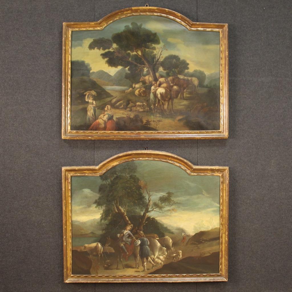 18th Century Oil on Canvas Italian Painting Bucolic Landscape with ...