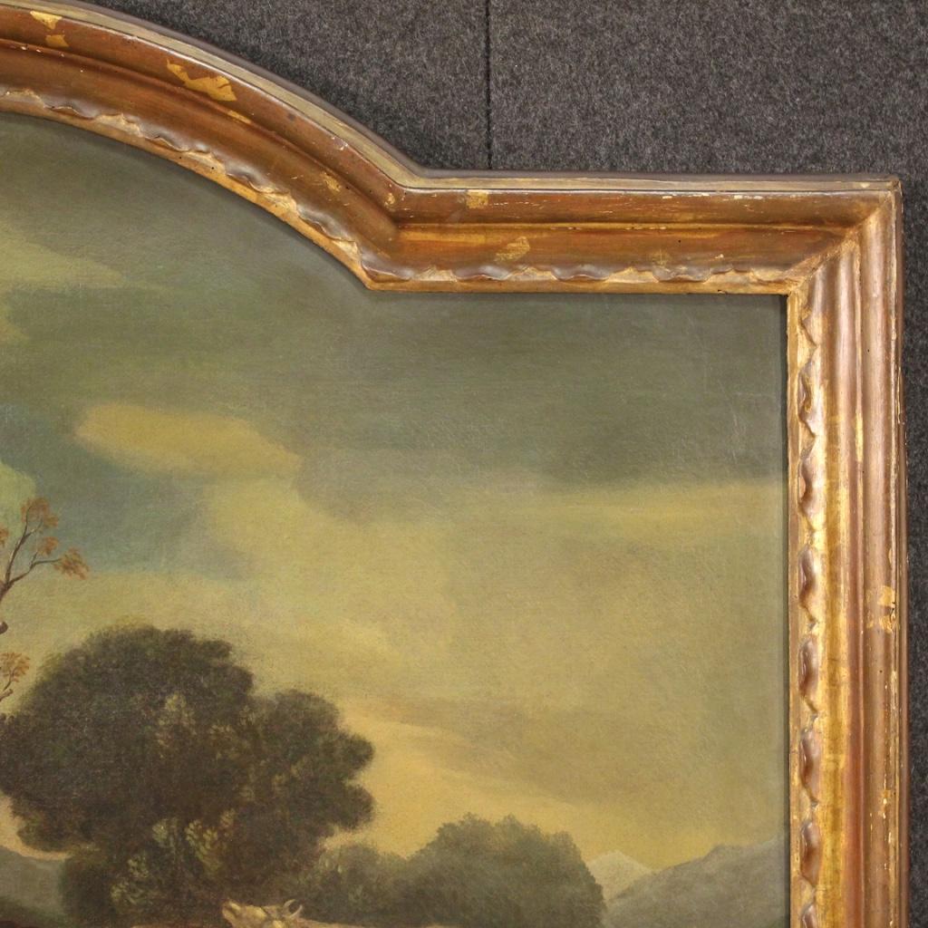 18th Century Oil on Canvas Italian Painting Bucolic Landscape with ...