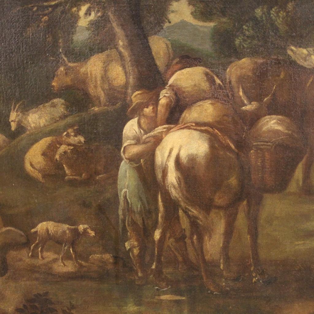 18th Century Oil on Canvas Italian Painting Bucolic Landscape with ...