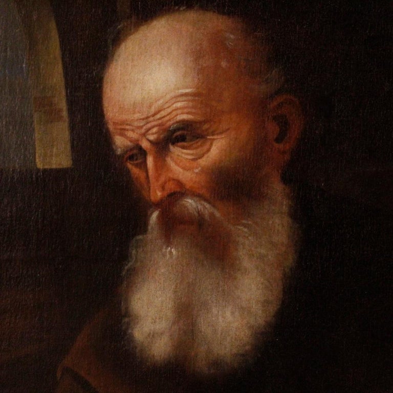 18th Century Oil on Canvas Italian Religious Painting Friar with Books ...