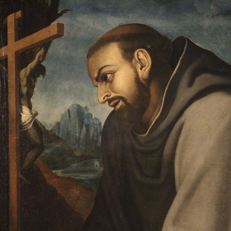 18th Century Oil on Canvas Italian Religious Painting Saint Francis ...