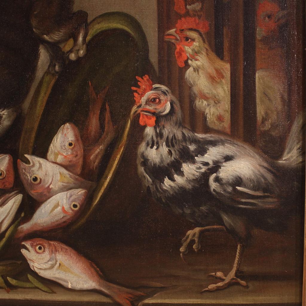 18th Century Oil on Canvas Italian Still Life Painting Animals, Flowers ...