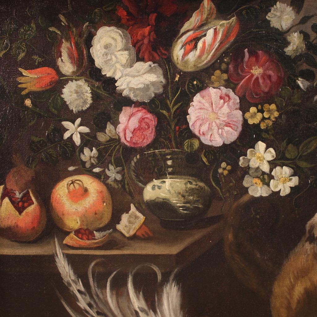 18th Century Oil on Canvas Italian Still Life Painting Animals, Flowers ...